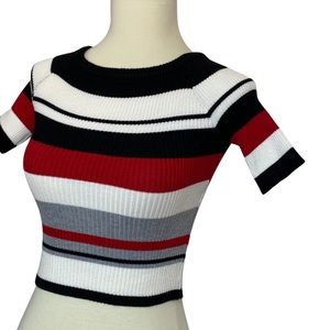 Tops | Sexy Red And Black Striped Sweater Crop Top | Poshmark